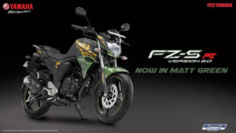Yamaha Fzs Matt Green Price Specs Top Speed Mileage In India